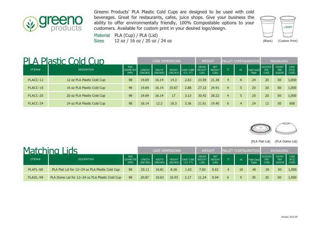 PLA Plastic Cold Cups and Lids – Greeno Products